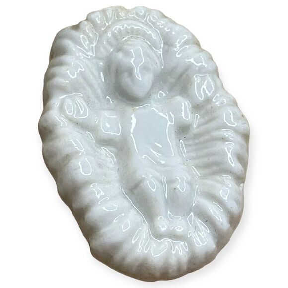 Art | Ceramic Baby Jesus In Manger White Glaze Replacement Christmas ...